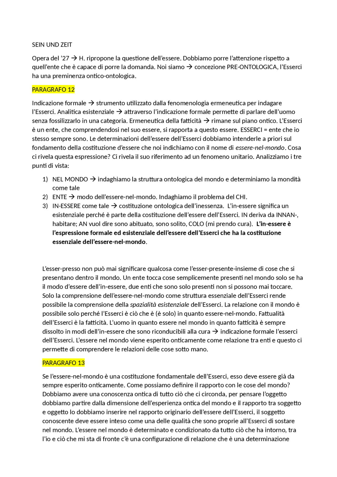 Riassunto Dei Primi 27 Paragrafi Di Essere E Tempo Schemi E Mappe