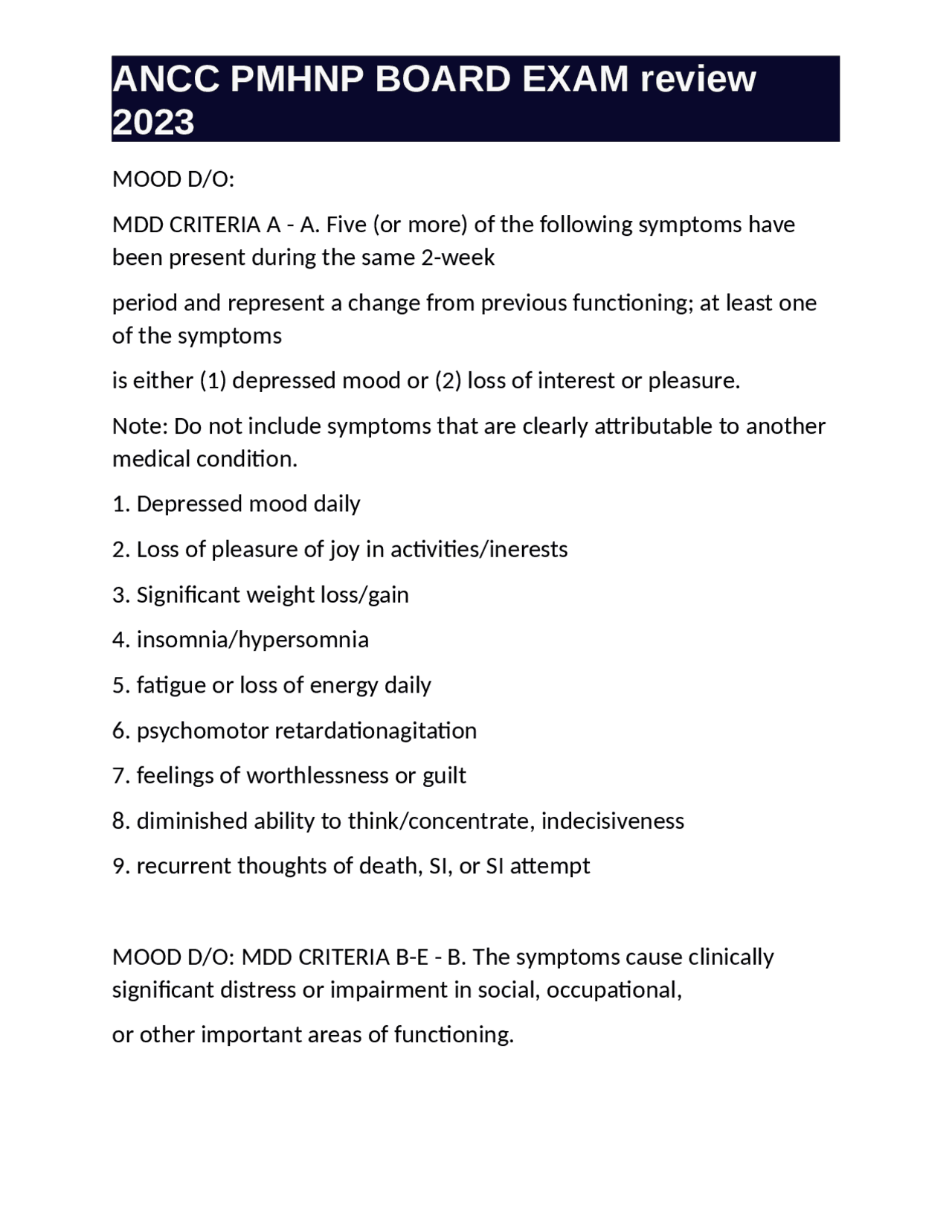 ANCC PMHNP BOARD EXAM review 2023 | Exams Nursing | Docsity