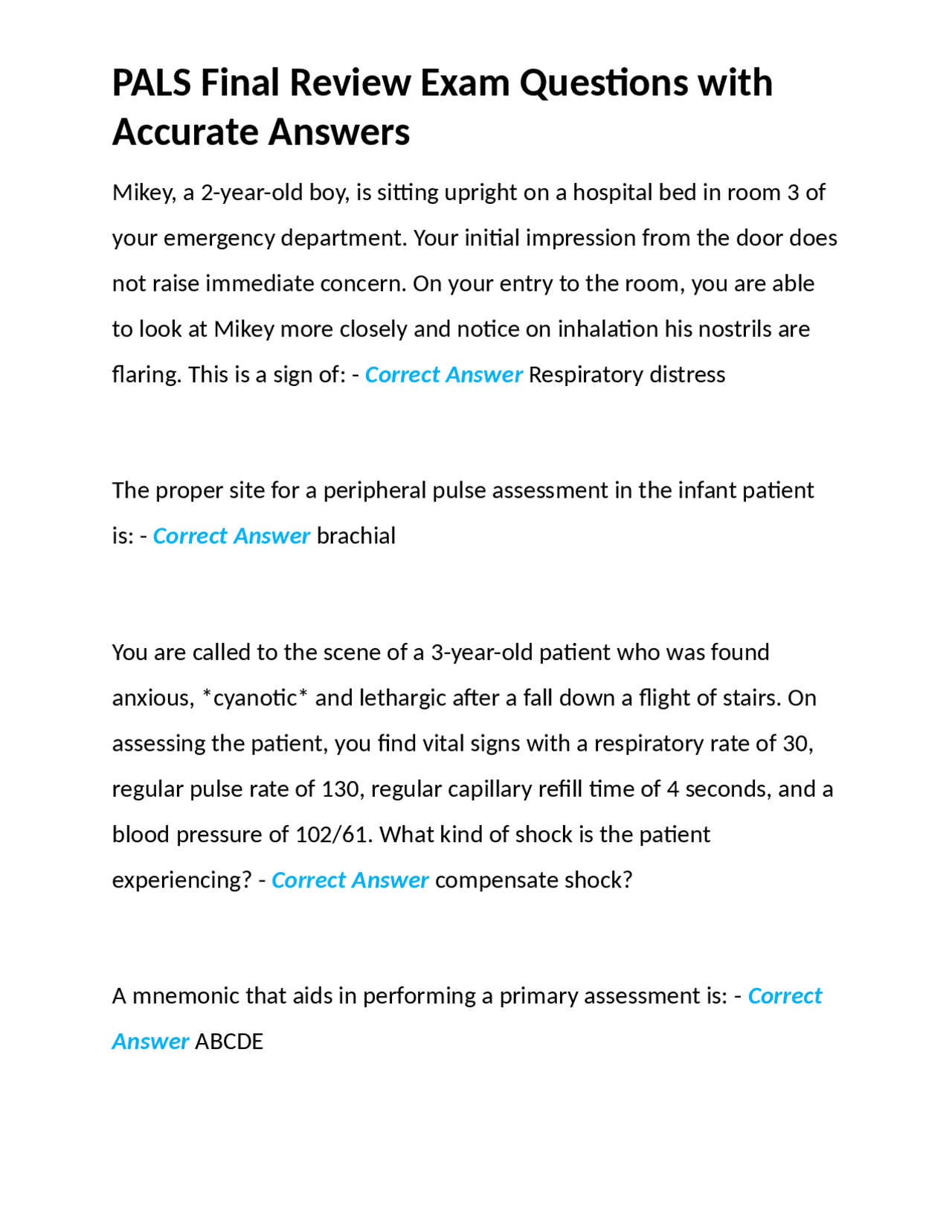 PALS Final Review Exam Questions with Accurate Answers | Exams Nursing ...