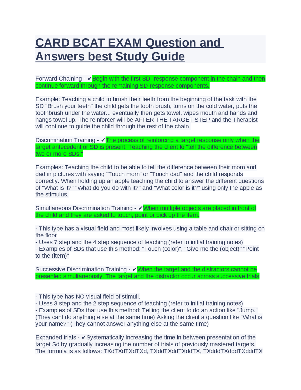 BCAT Practice Exam Questions and Answers | Exams Nursing | Docsity