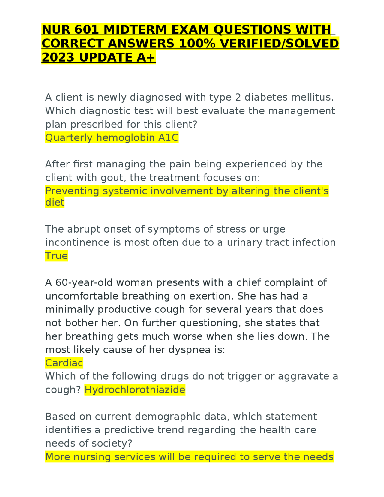 NUR 601 MIDTERM EXAM QUESTIONS WITH CORRECT ANSWERS 100% VERIFIED ...