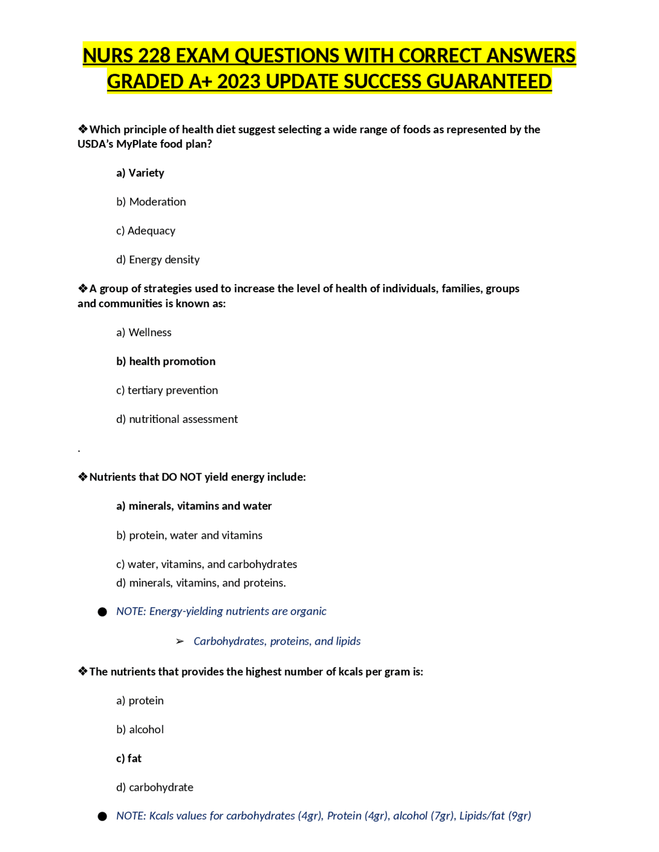 Nurs 228 Exam Questions With Correct Answers Graded A 2023 Update