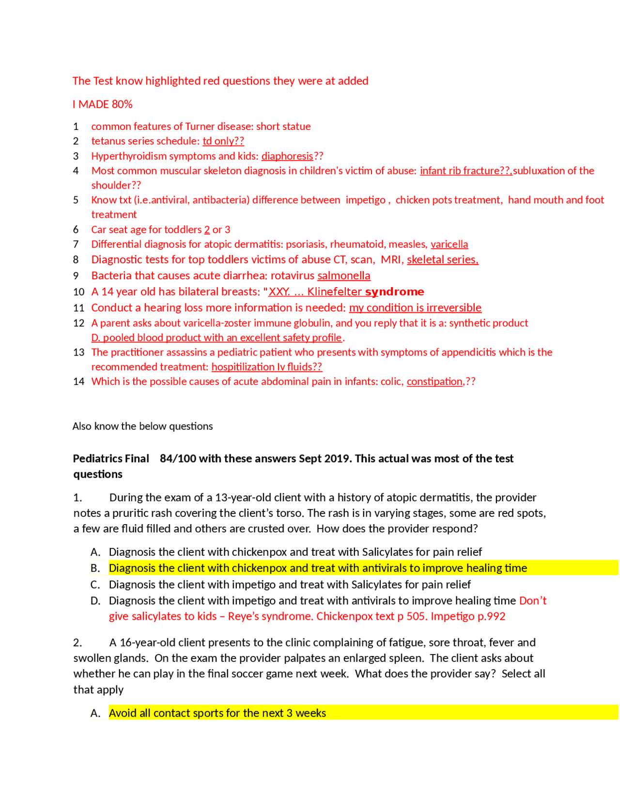 NSG 6435 Peds FINAL USE | Exams Nursing | Docsity