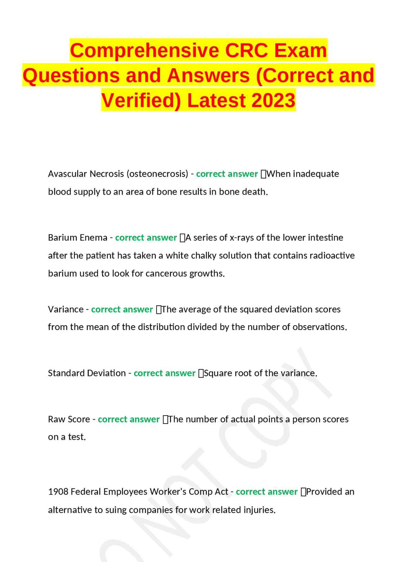 Comprehensive CRC Exam Questions and Answers (Correct and Verified ...
