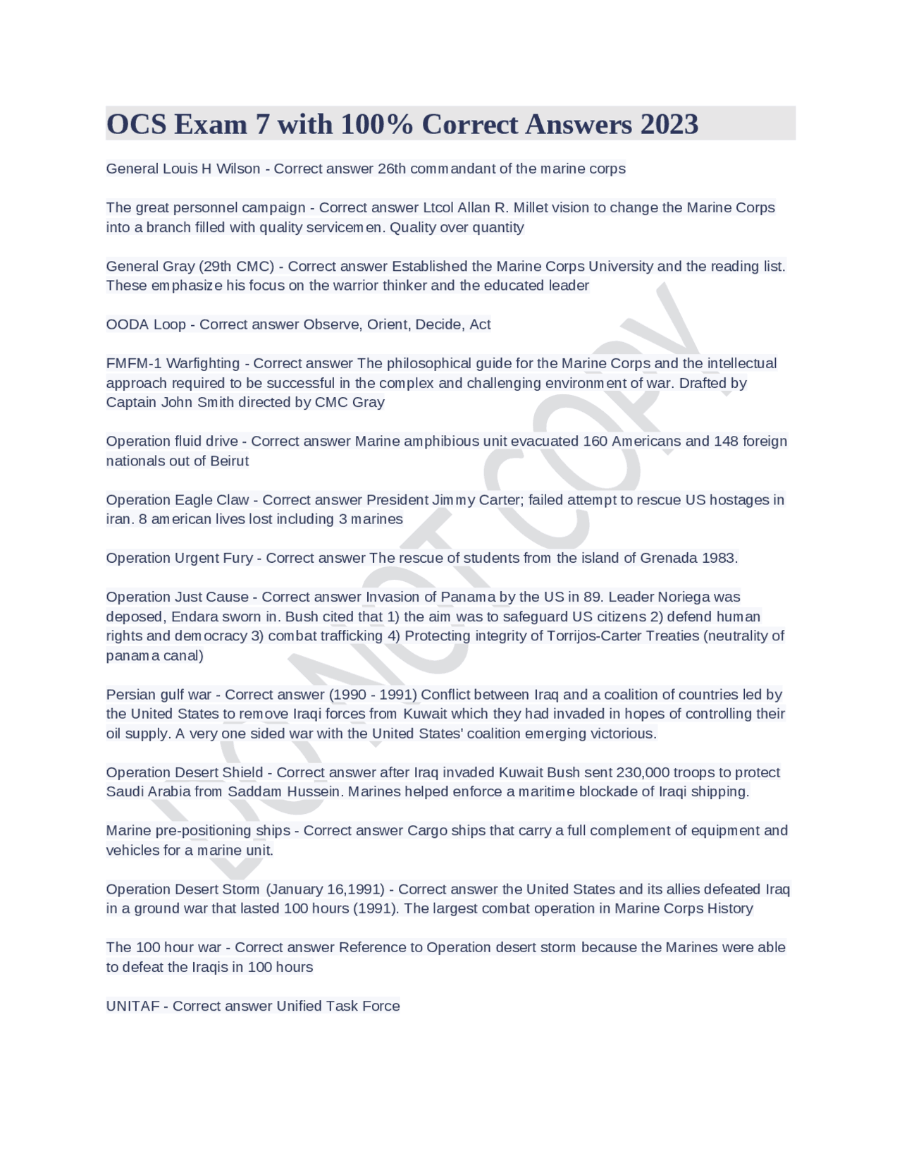 OCS Exam 7 with 100% Correct Answers 2023 | Exams Community Corrections ...