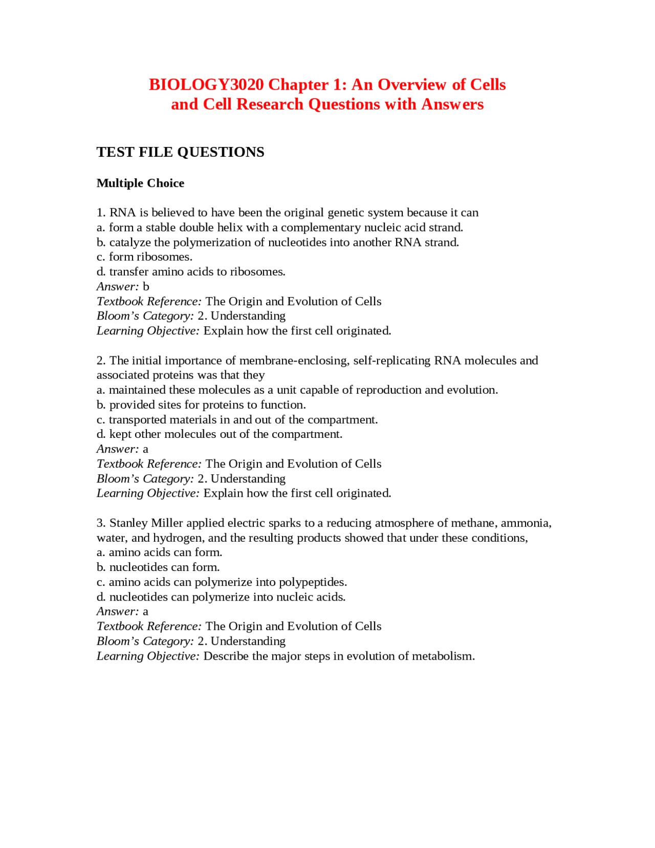 Biology3020 Chapter 1 An Overview Of Cells And Cell Research Questions