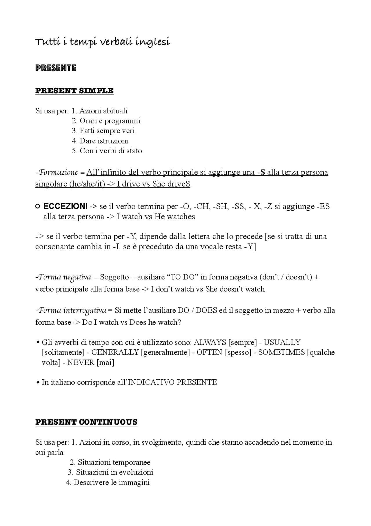Schemi sintetici dei tempi verbali inglesi | Schemi e mappe concettuali ...