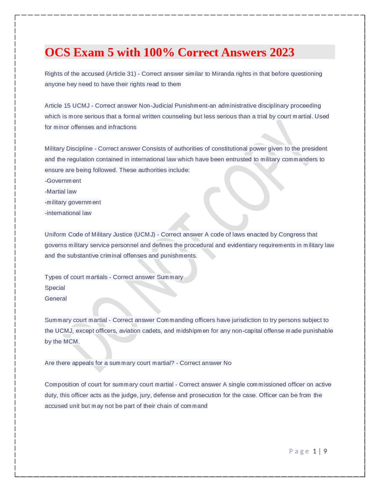 OCS Exam 5 with 100% Correct Answers 2023 | Exams Community Corrections ...