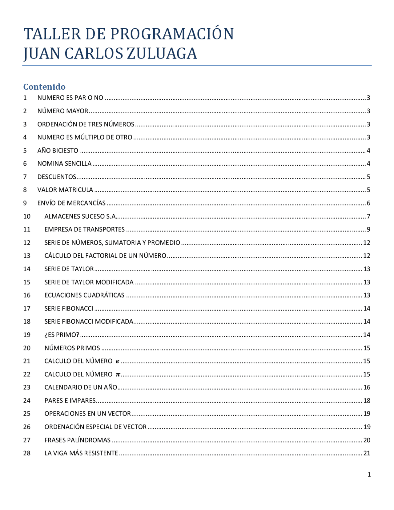 Ejercicios De Programacion Ejercicios De Informática Docsity