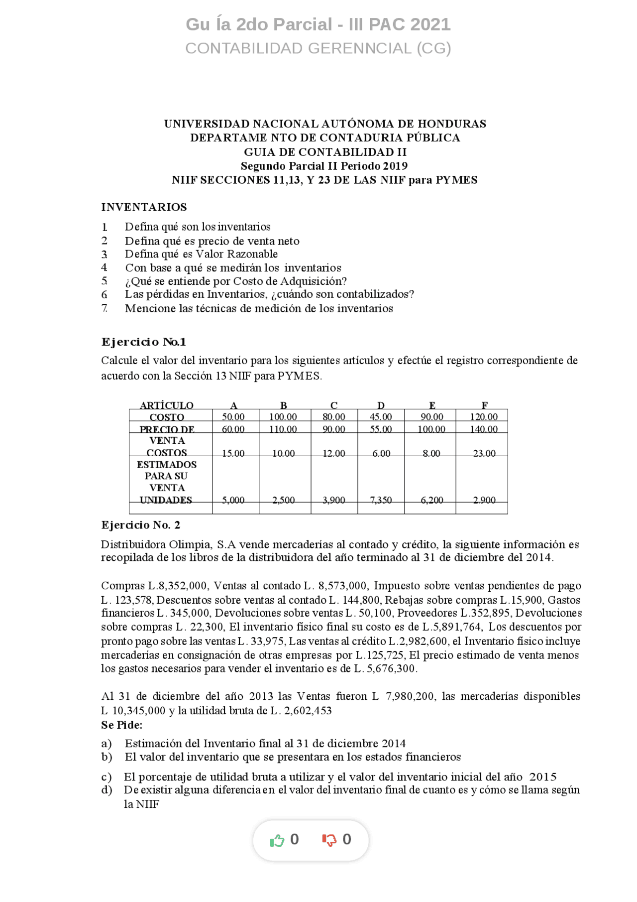 Guia segundo parcial contabilidad 2 parcial UNAH | Ejercicios de Contabilidad Pública | Docsity
