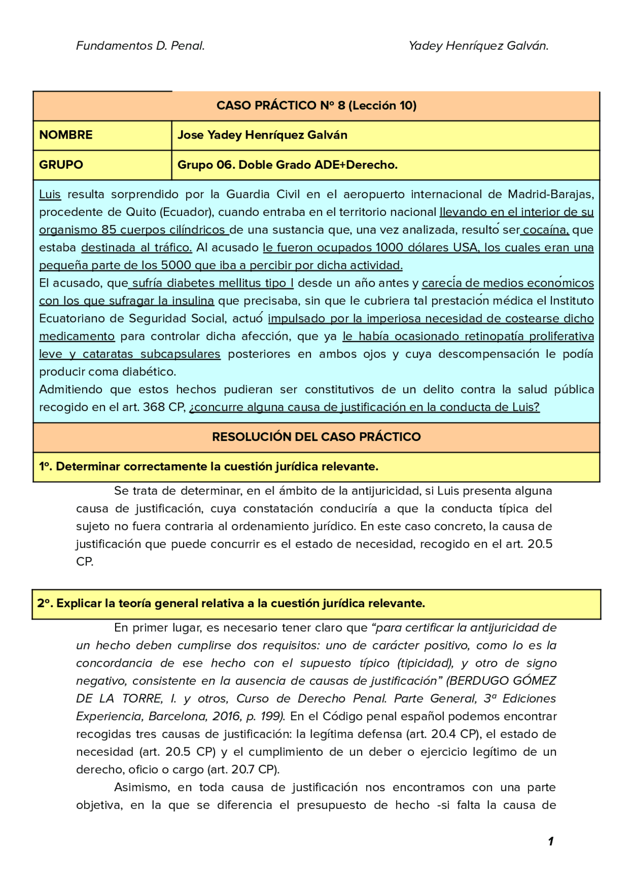 Penal I Octava Práctica Ejercicios De Derecho Penal Docsity