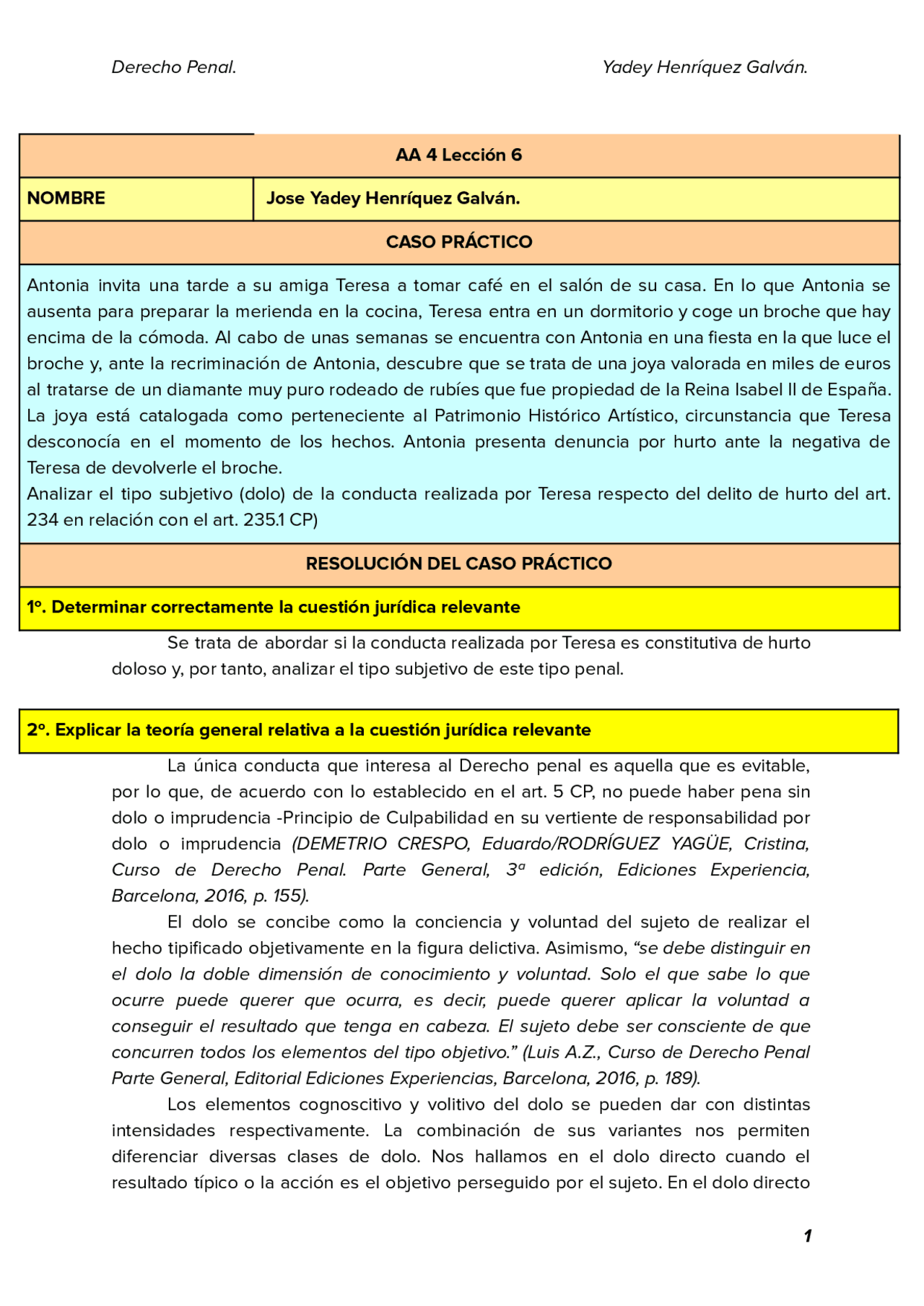 Penal I Cuarto Caso Práctico Ejercicios De Derecho Penal Docsity