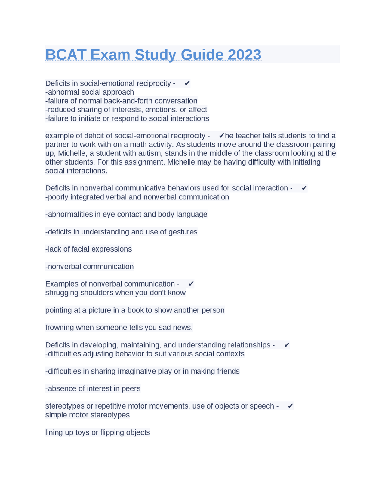 BCAT Exam Study Guide 2023 | Exams Nursing | Docsity