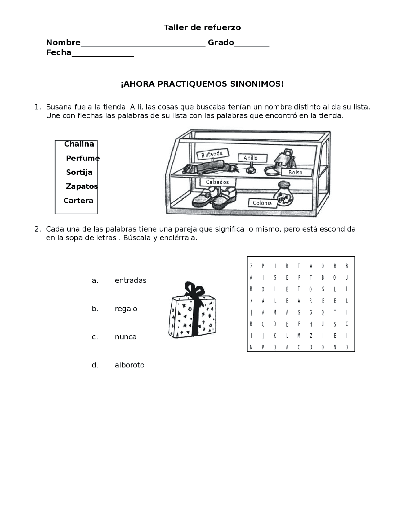 Taller de sinonimos para niños de tercer grado de basica primaria ...