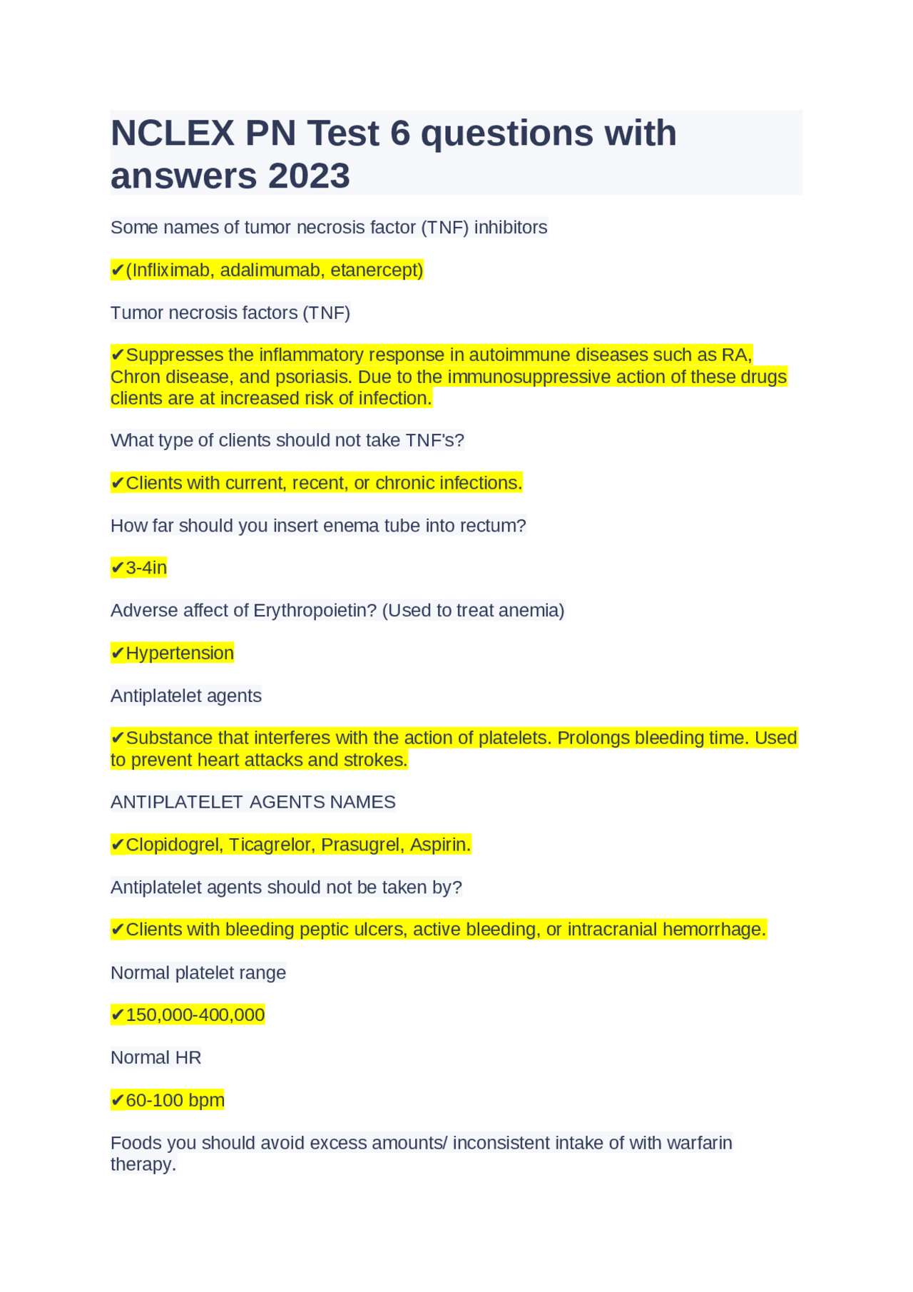 NCLEX PN Test 6 questions with answers 2023 | Exams Nursing | Docsity