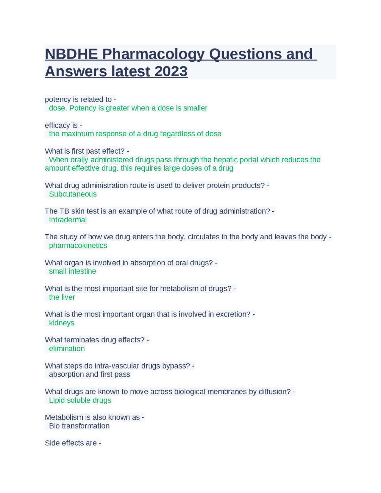 NBDHE Pharmacology Questions and Answers latest 2023 | Exams Dentistry ...