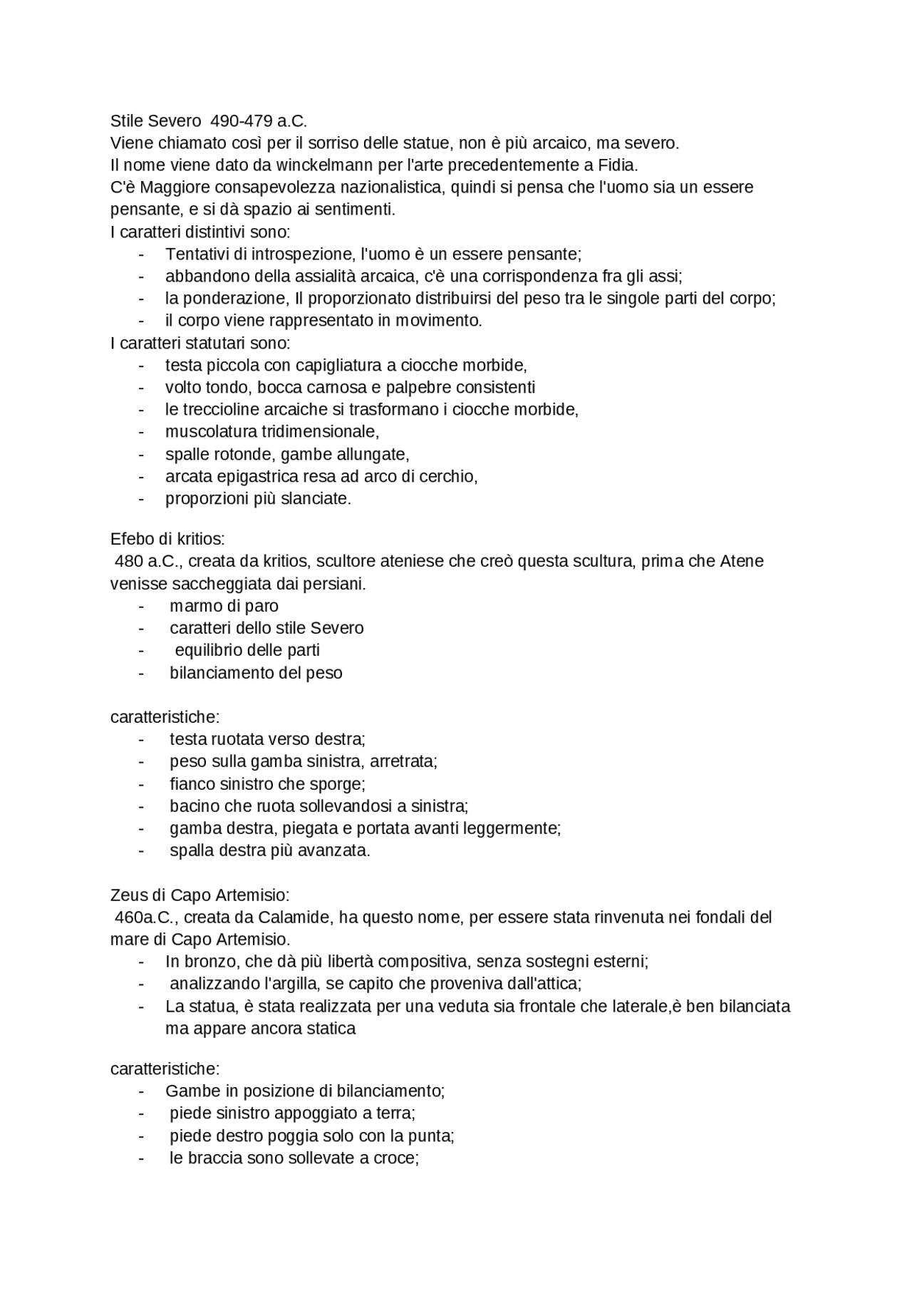 Breve sintesi dello stile severo | Schemi e mappe concettuali di ...