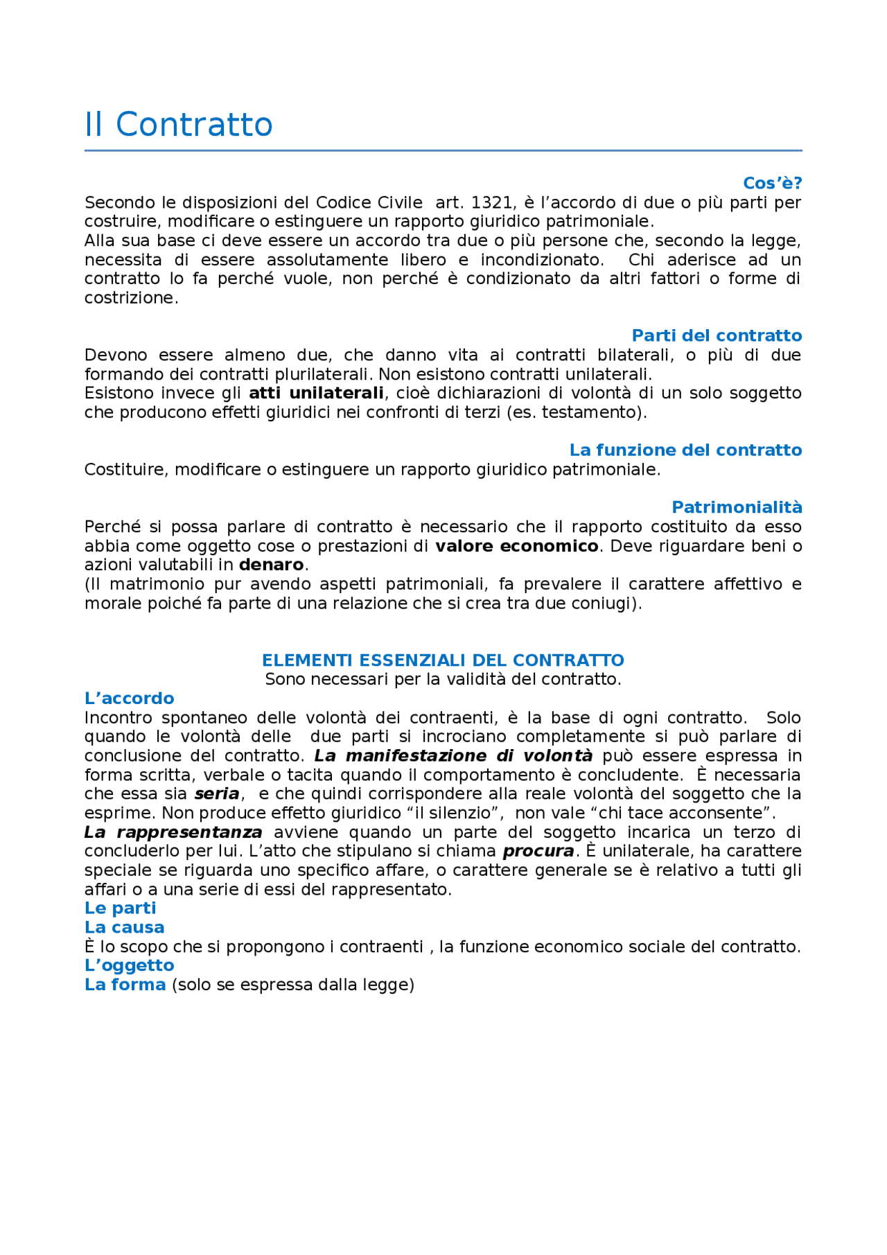 Contratto: sintesi e componenti dell'accordo giuridico | Schemi e mappe ...