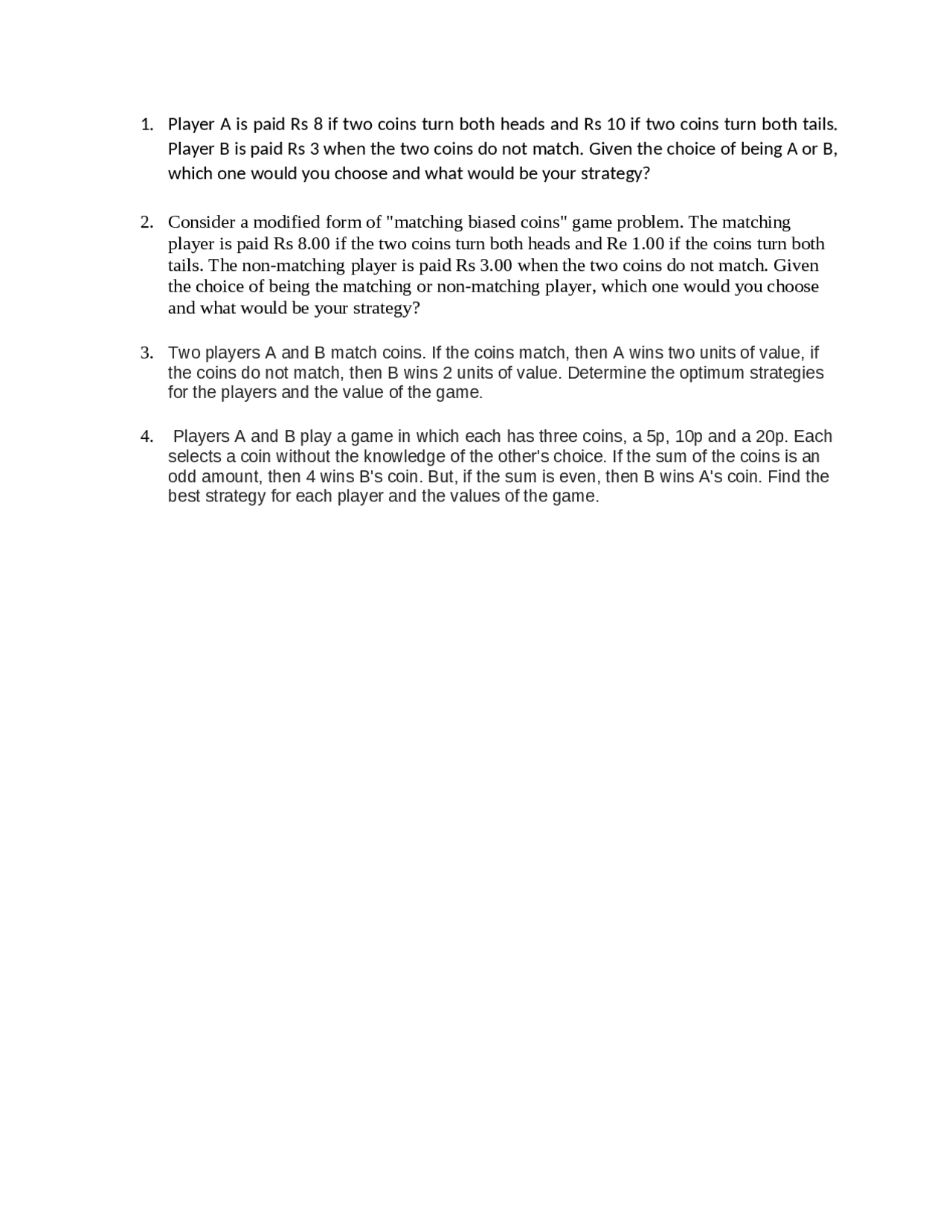 It Include Exercise Based On Game Theory One Of The Main Concept In