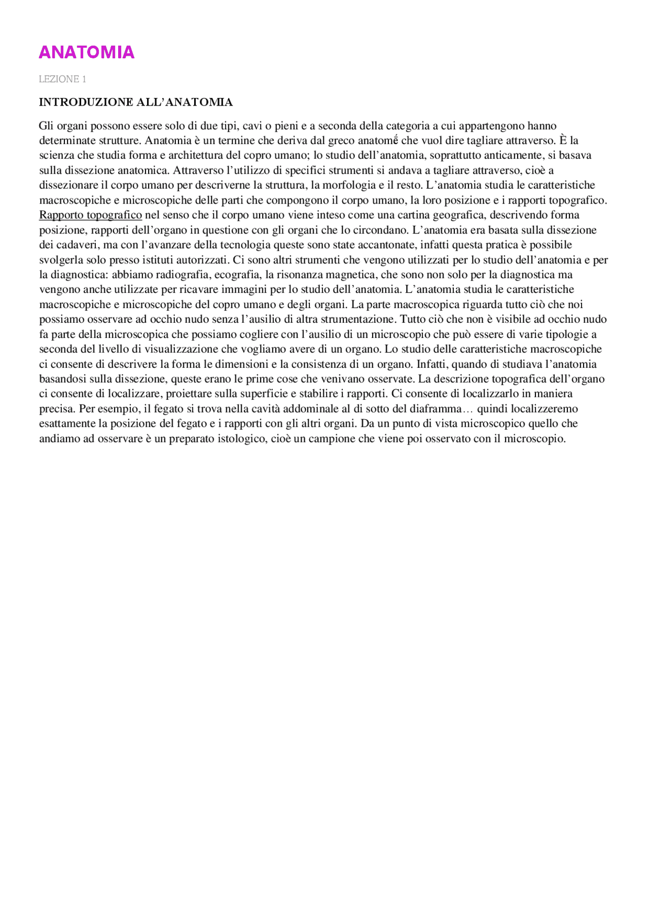 Anatomia Umana Ctf E Farmacia Appunti Di Anatomia Docsity