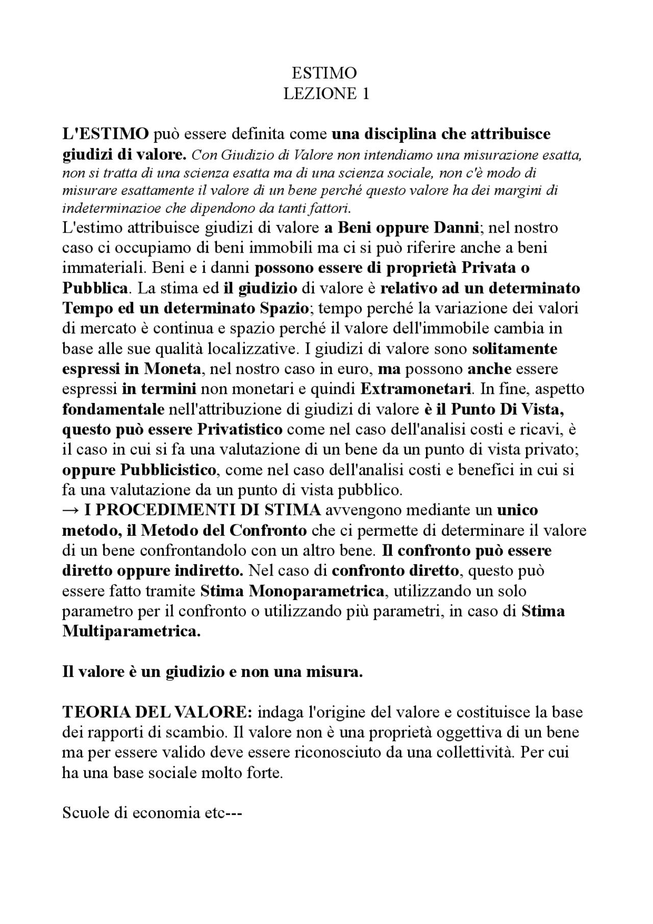 Introduzione all'estimo e nozioni base | Appunti di Estimo | Docsity
