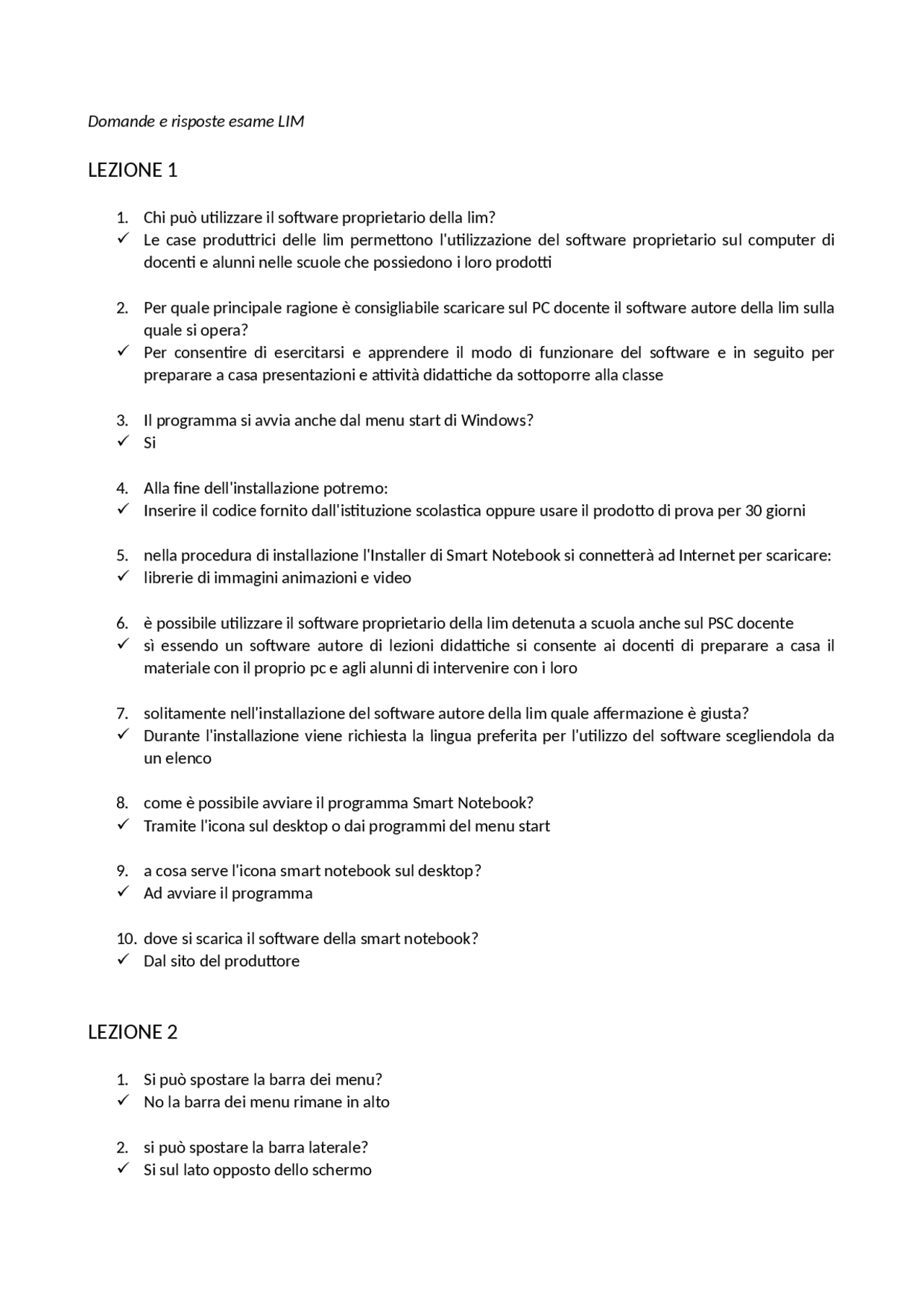 Corso LIM - domande e risposte | Prove d'esame di Fondamenti di informatica | Docsity