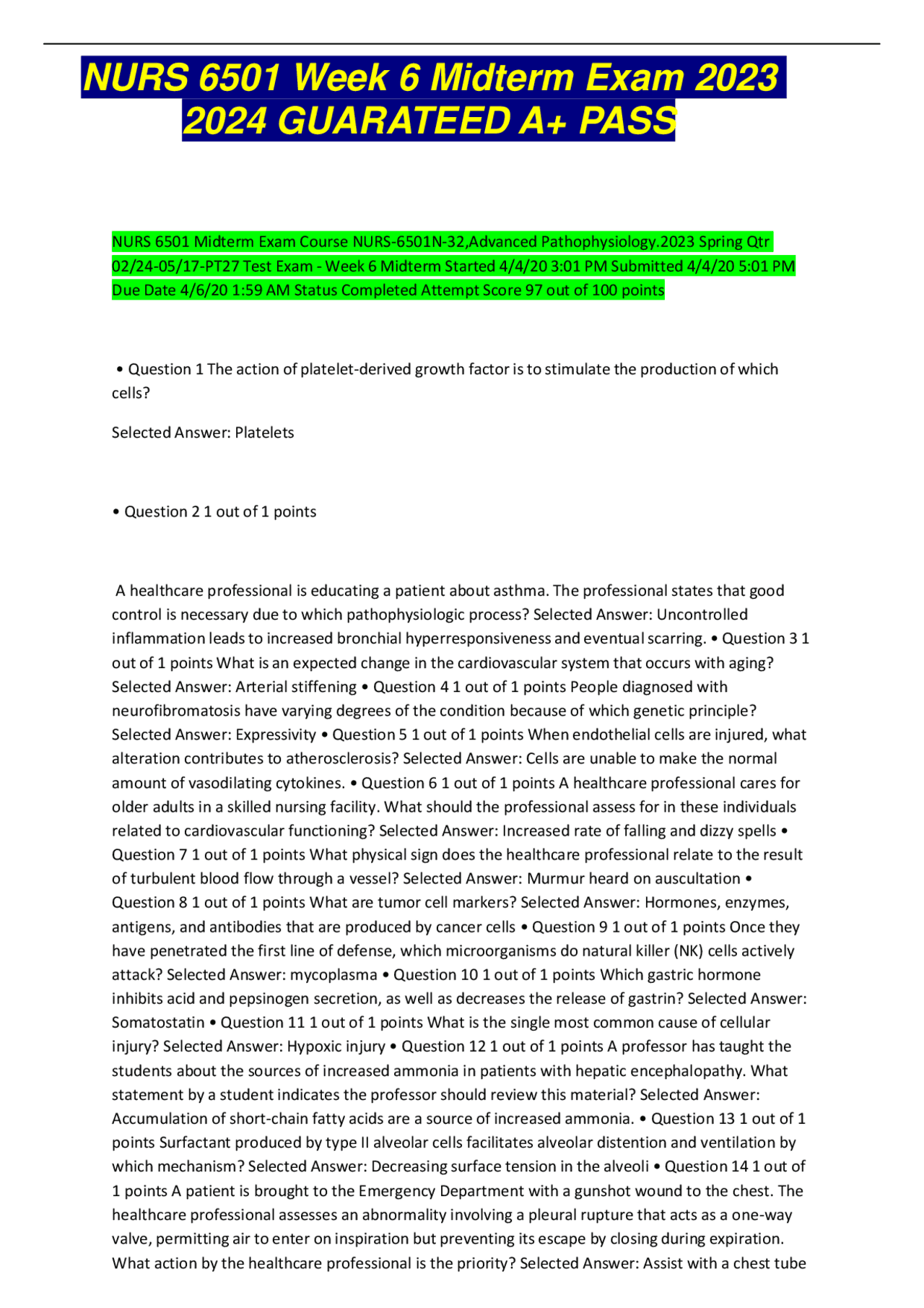 NURS 6501 Week 6 Midterm Exam 2023 2024 GUARATEED A+ PASS | Exams ...