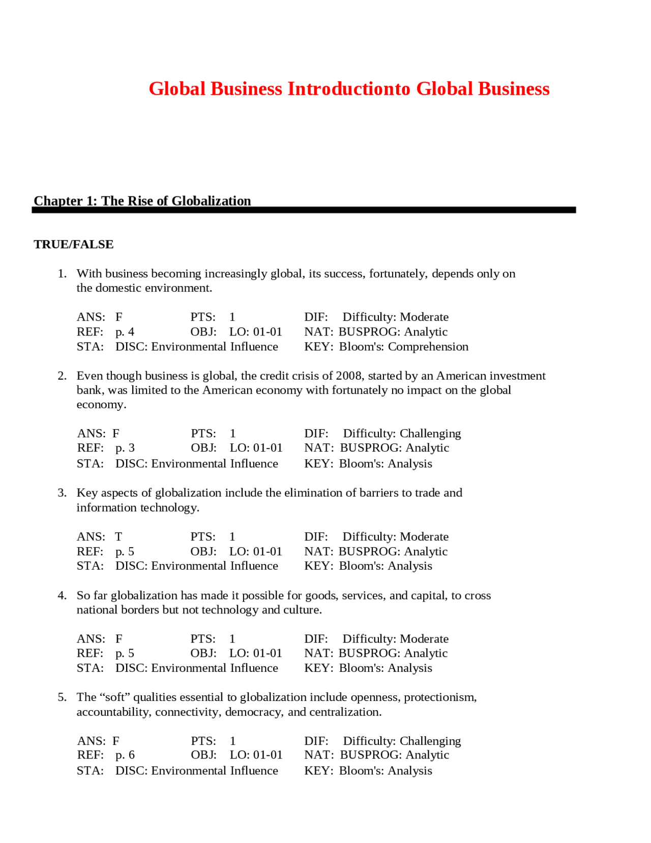 Test Bank for Introduction to Global Business Introduction to Global ...