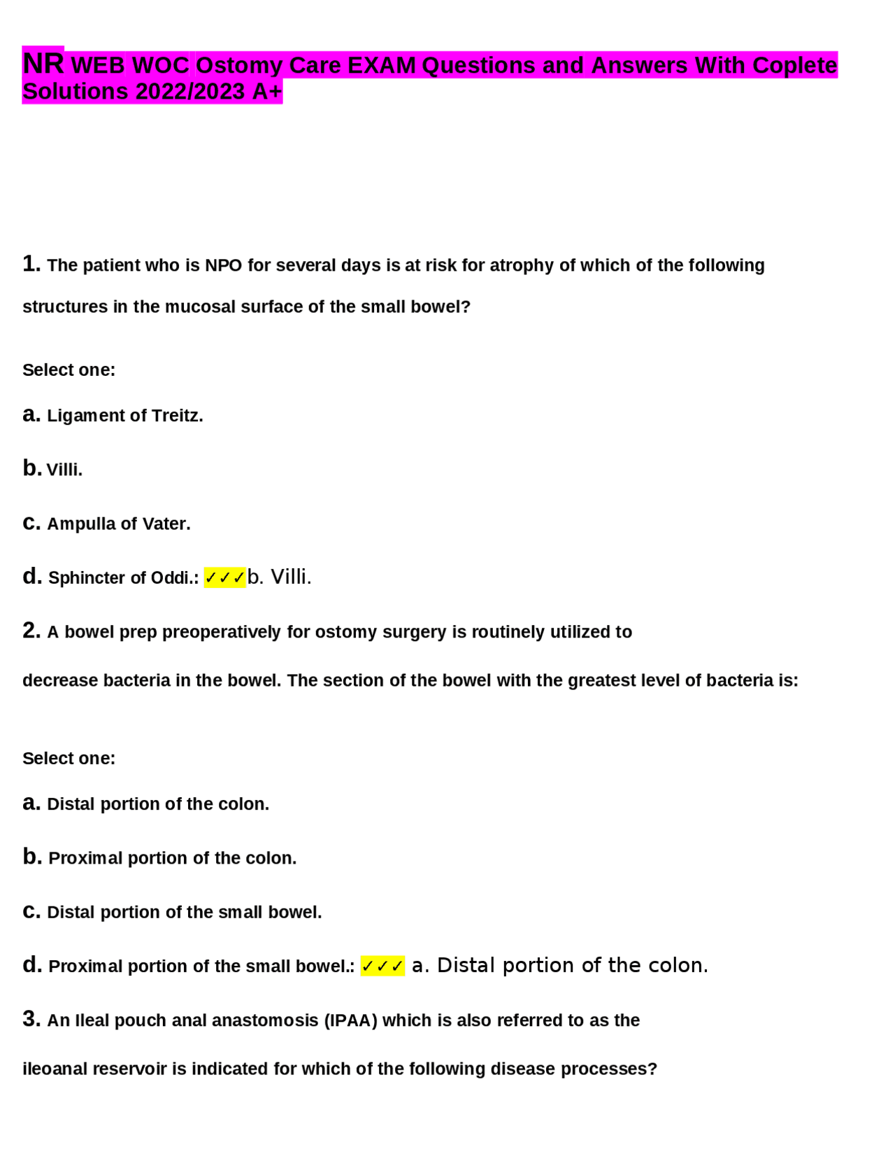 NR WEB WOC Ostomy Care EXAM Questions and Answers With Coplete ...