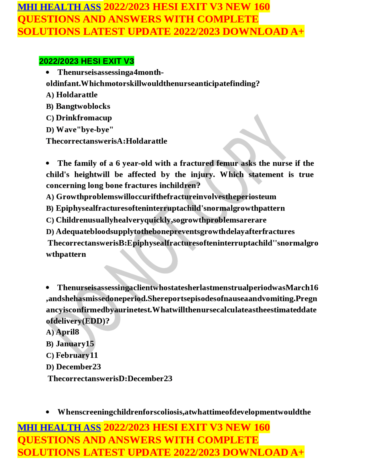 MHI HEALTH ASS 2022/2023 HESI EXIT V3 NEW 160 QUESTIONS AND ANSWERS ...