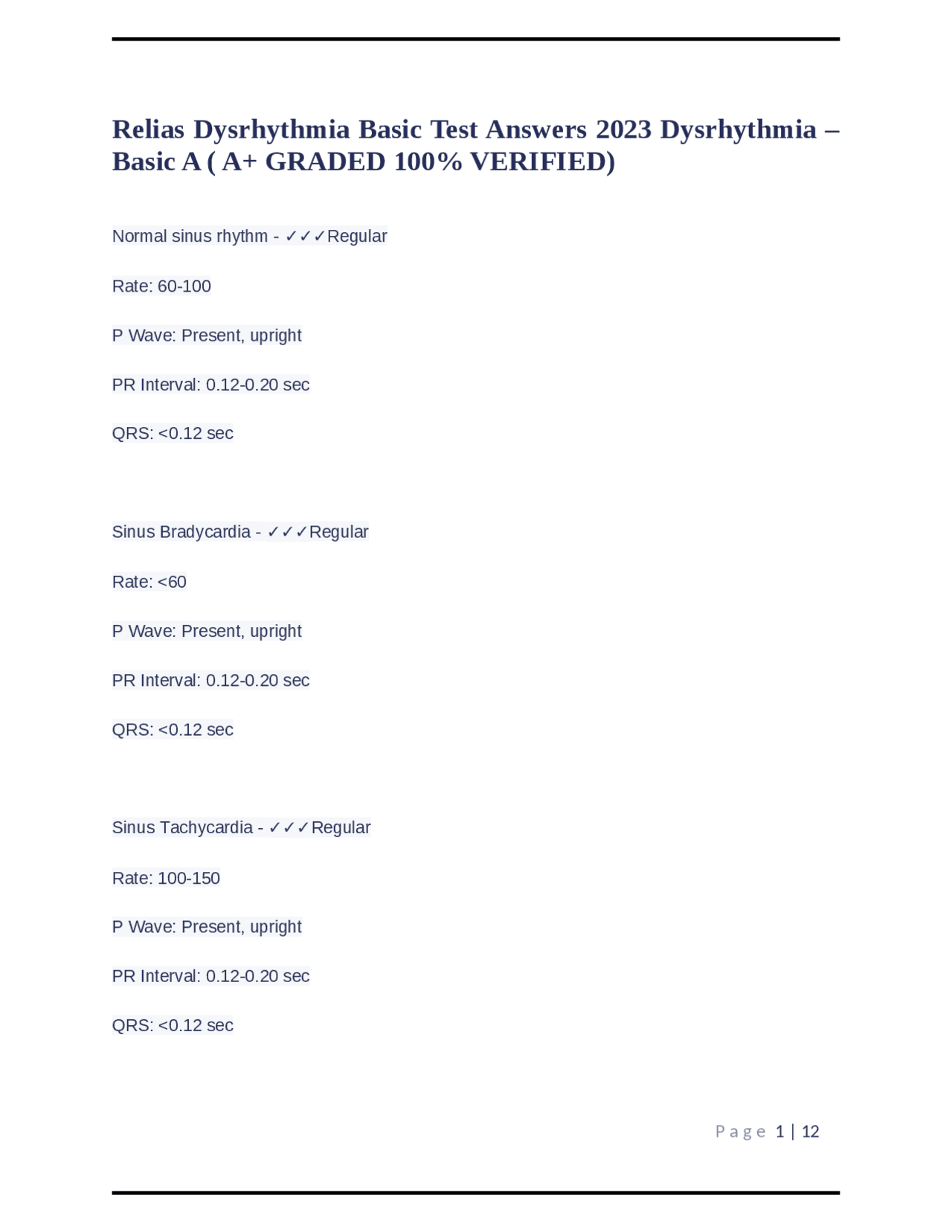 Relias Dysrhythmia Basic Test Answers 2023 Dysrhythmia – Basic A ( A+ ...