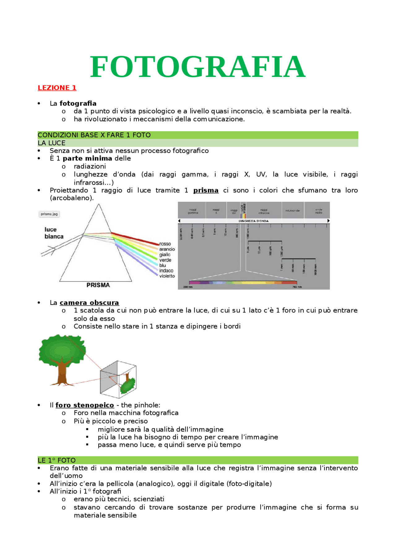 Fotografia corso 2022-2023 | Schemi e mappe concettuali di fotografia | Docsity