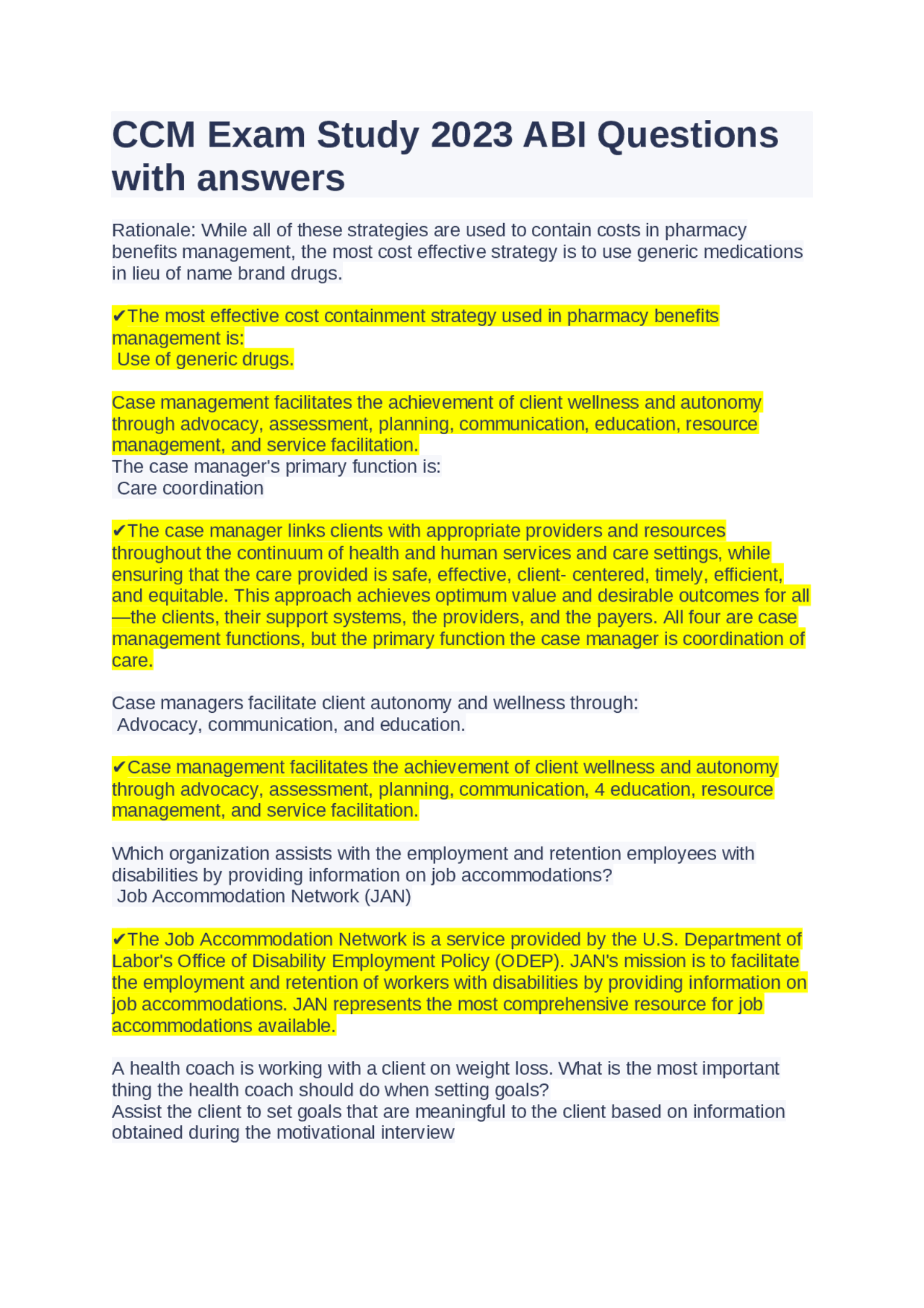 CCM Exam Study 2023 ABI Questions with answers | Exams Nursing | Docsity