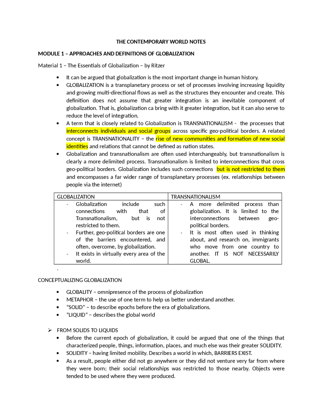 The Contemporary World Notes | Lecture notes Contemporary Literature ...