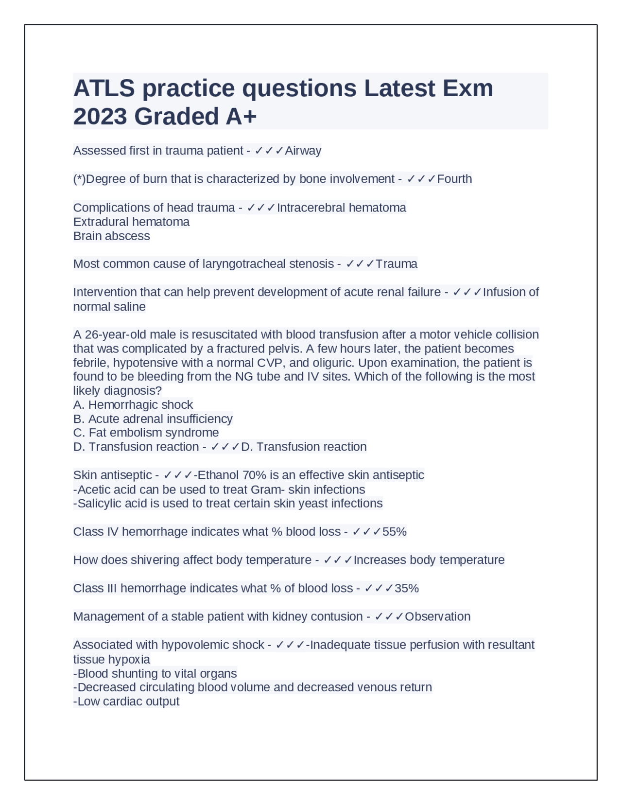 ATLS practice questions Latest Exm 2023 Graded A+ | Exams Banking Law ...