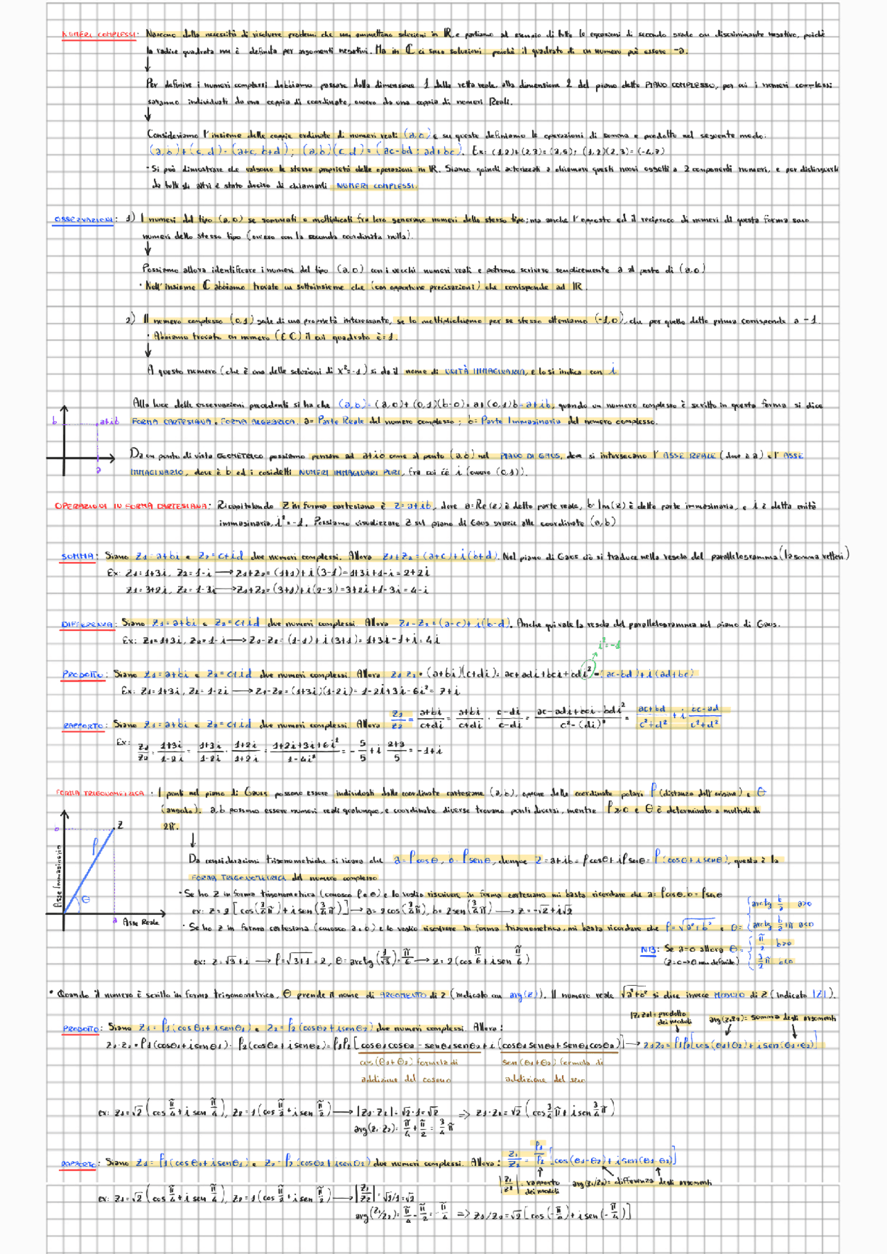 Spiegazione Numeri Complessi Appunti Di Matematica Generale Docsity
