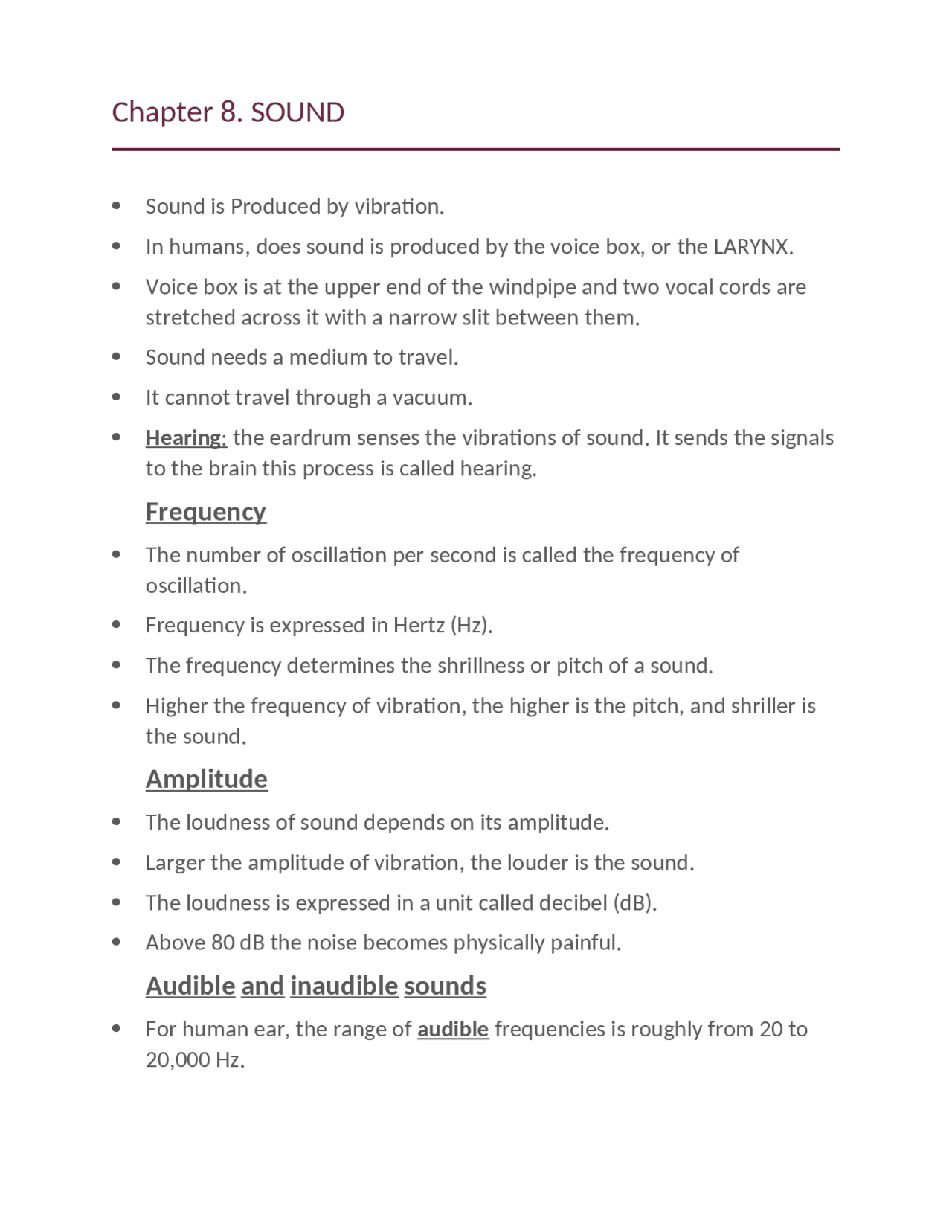 It is the notes from the chapter sound from the class 8 book of science ...