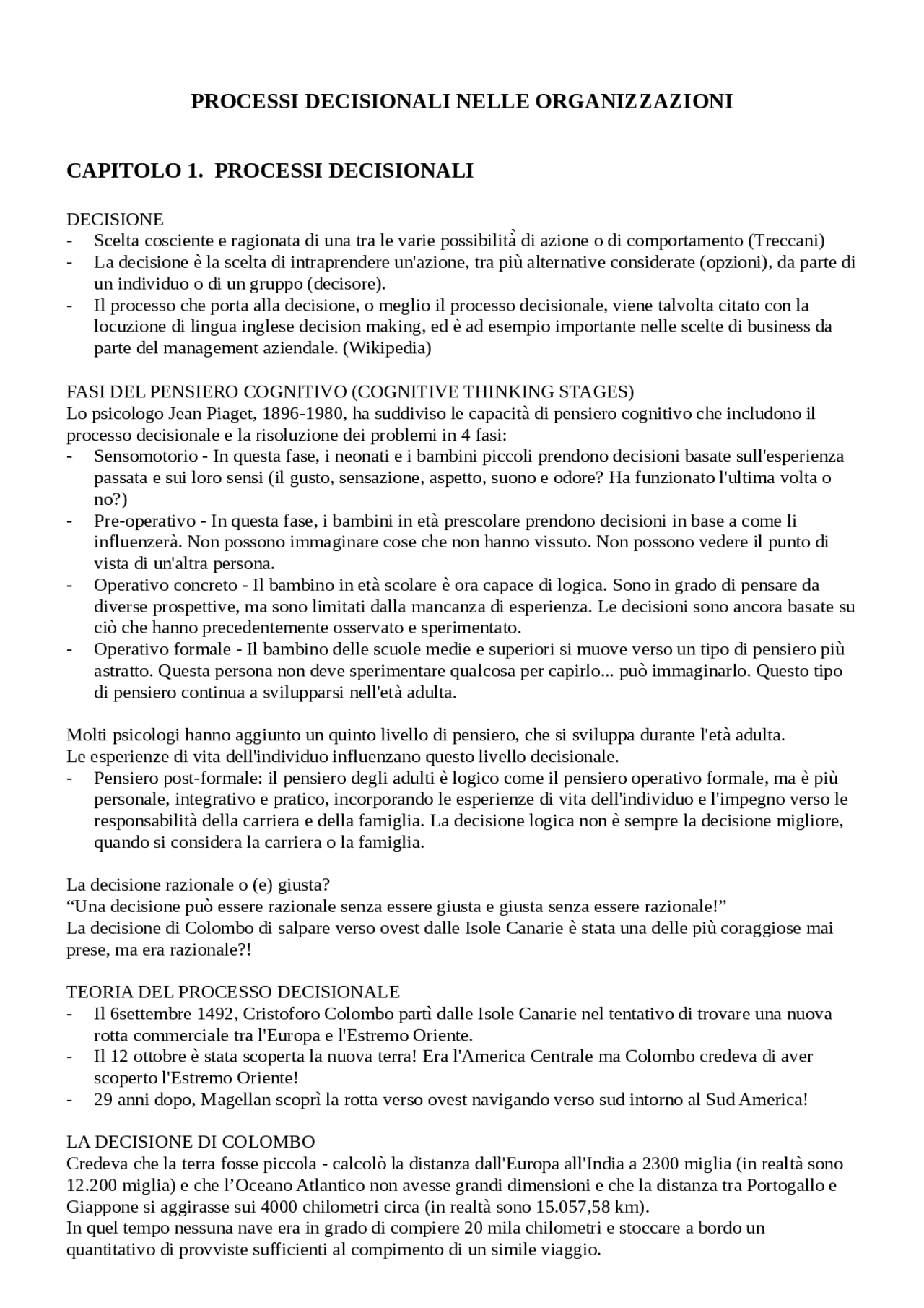 Riassunto sintetico di psicologia dei processi decisionali | Dispense di Psicologia del Lavoro ...