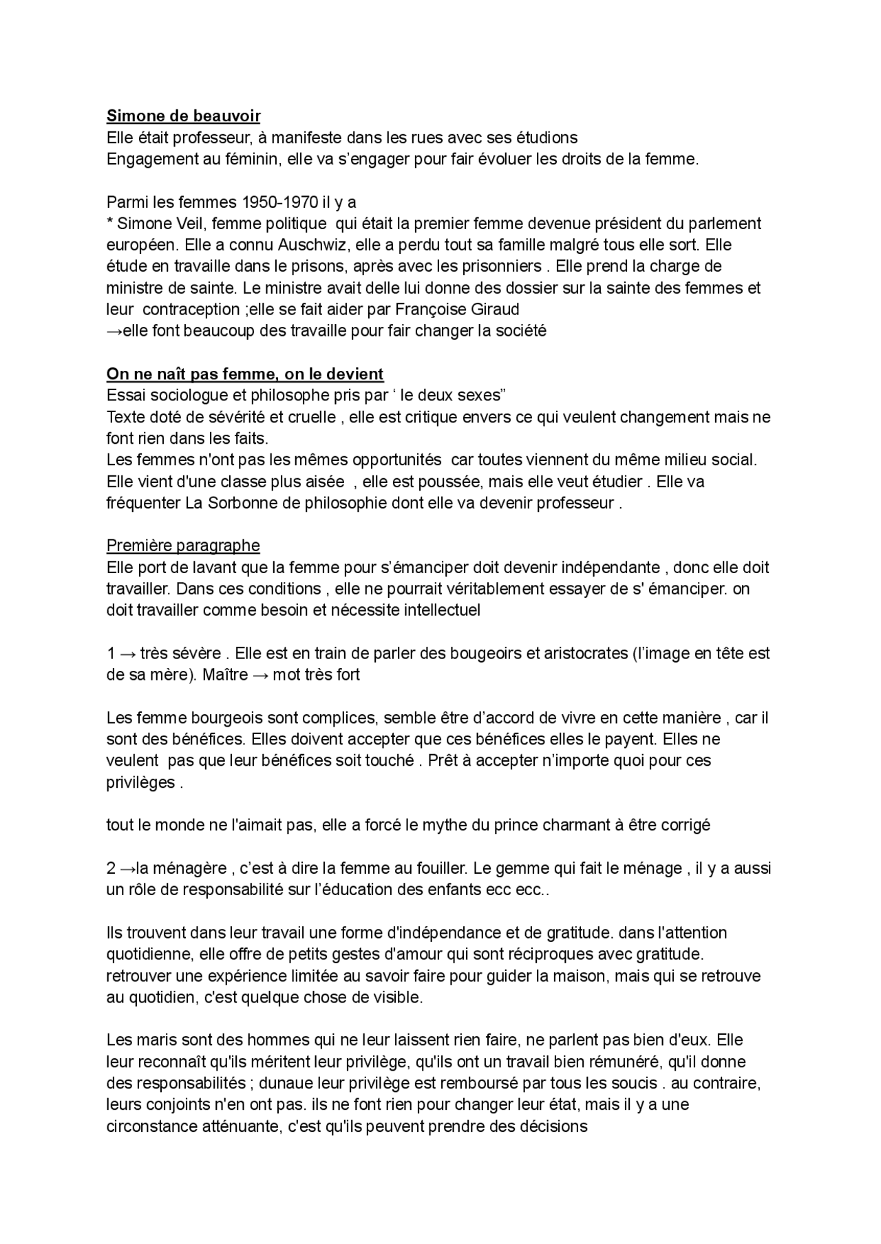 Simone de Beauvoir/ Simone Veil | Appunti di Francese | Docsity