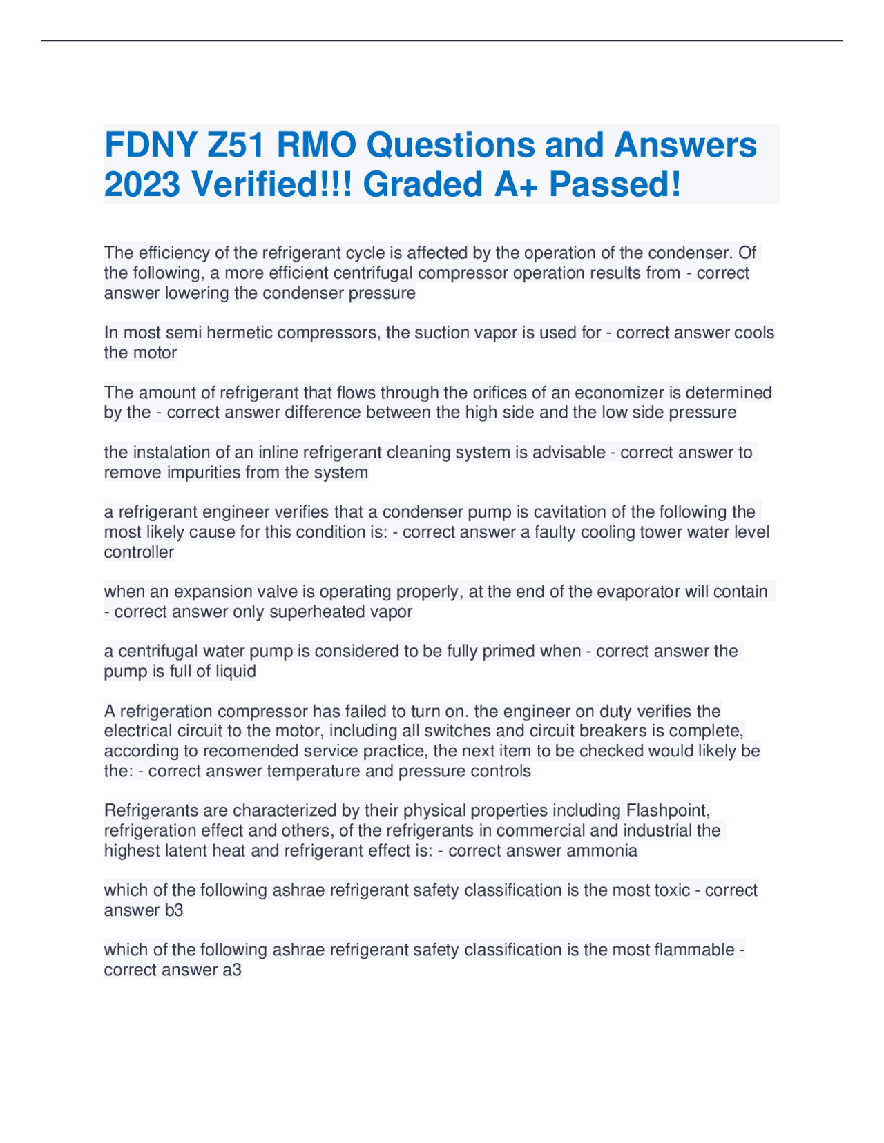 FDNY Z51 RMO Questions and Answers 2023 Verified!!! Graded A+ Passed ...