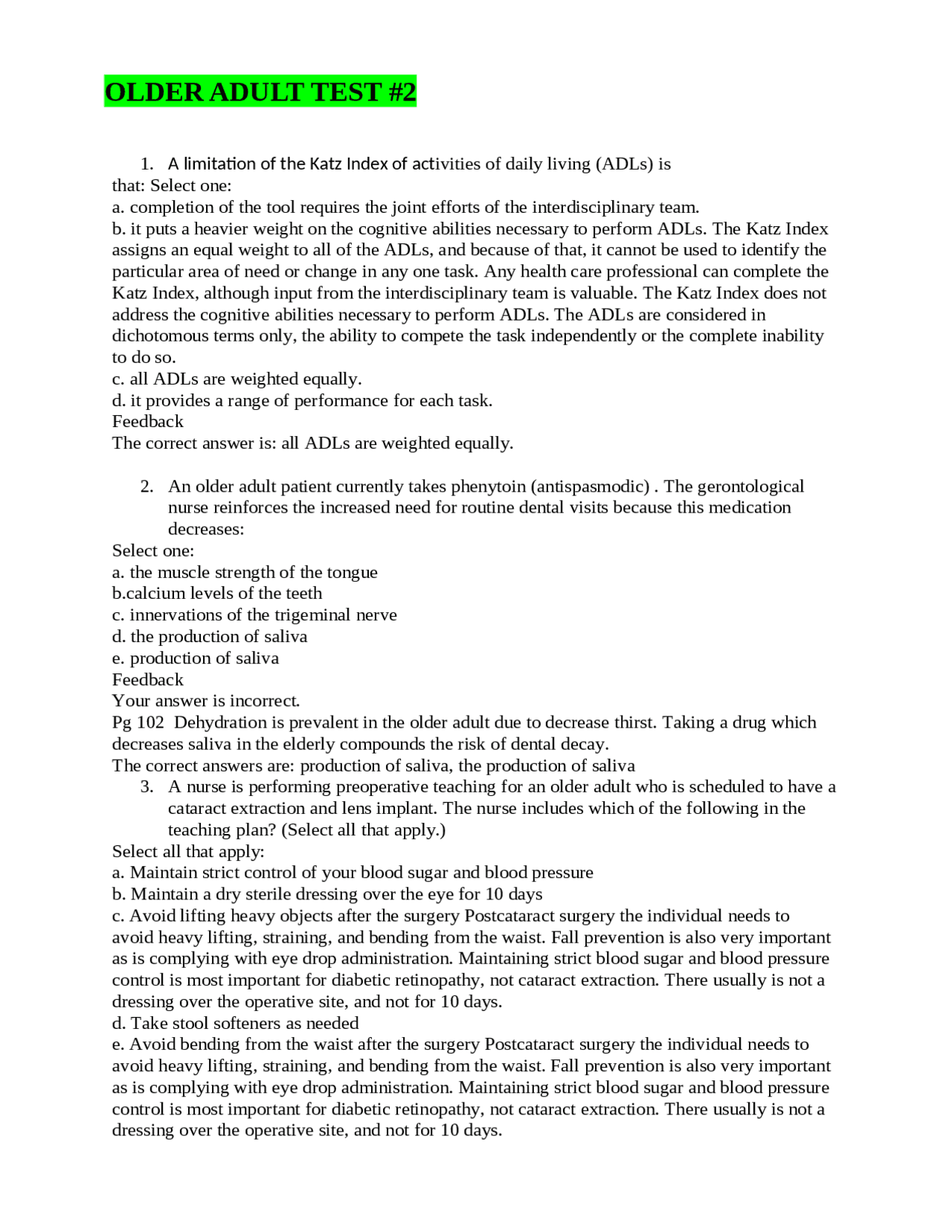 NURSING 037 OLDER ADULT TEST #2 QUESTIONS AND ANSWERS LATEST | Exams ...