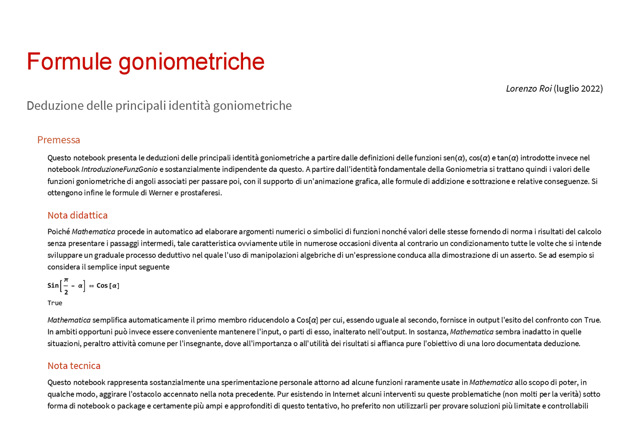 Formule Goniometriche - Lorenzo Roi, 2022 | Lecture notes Mathematics ...