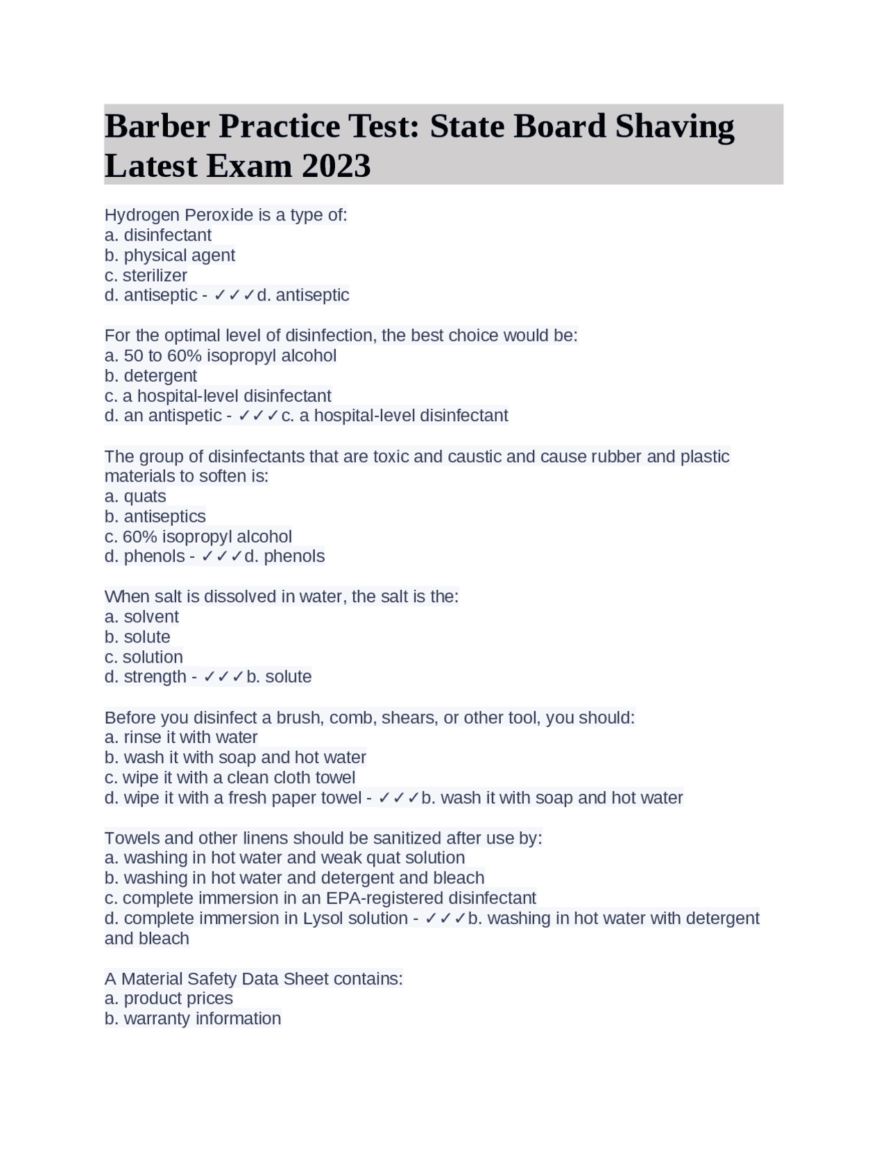 Barber Practice Test: State Board Shaving Latest Exam 2023 | Exams ...