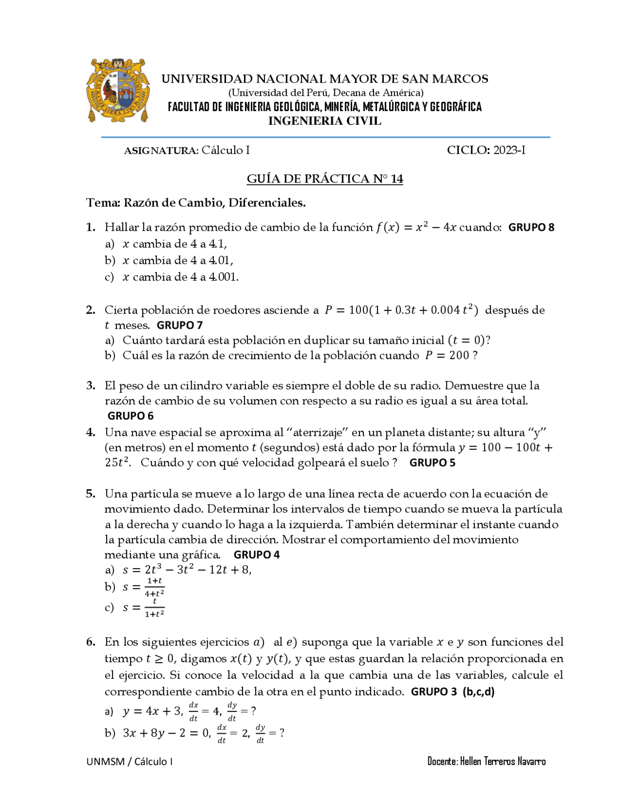 Guía de práctica de Cálculo I en la Universidad Nacional Mayor de San Marcos | Ejercicios de ...
