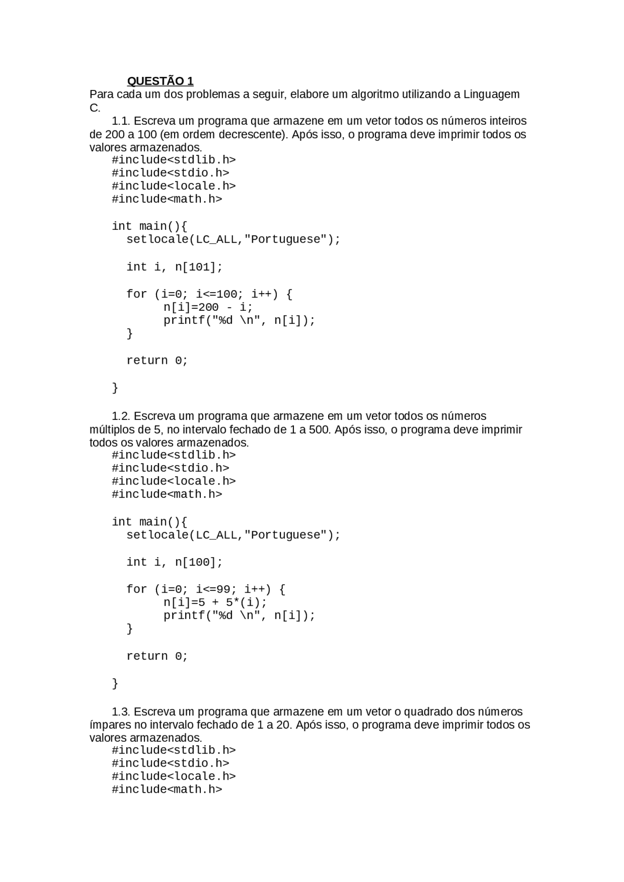 Exercícios Resolvidos Em C Vetores Exercícios Programação Em C Docsity 1700
