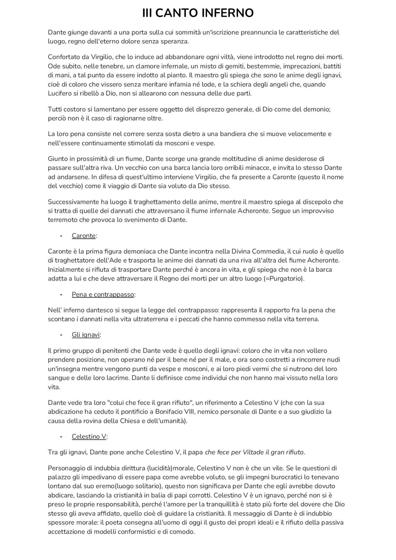 Terzo canto dell'Inferno | Dispense di Filosofia | Docsity