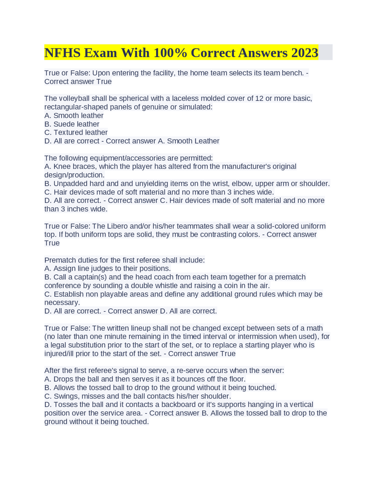 NFHS Exam With 100% Correct Answers 2023 | Exams Physical Activity and ...