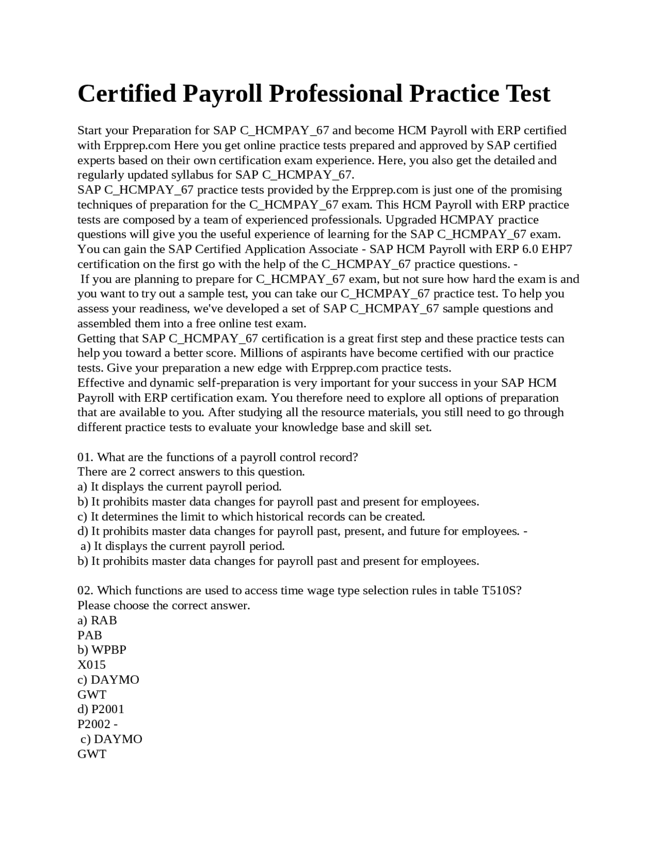 Certified Payroll Professional Practice Test | Exams Business ...