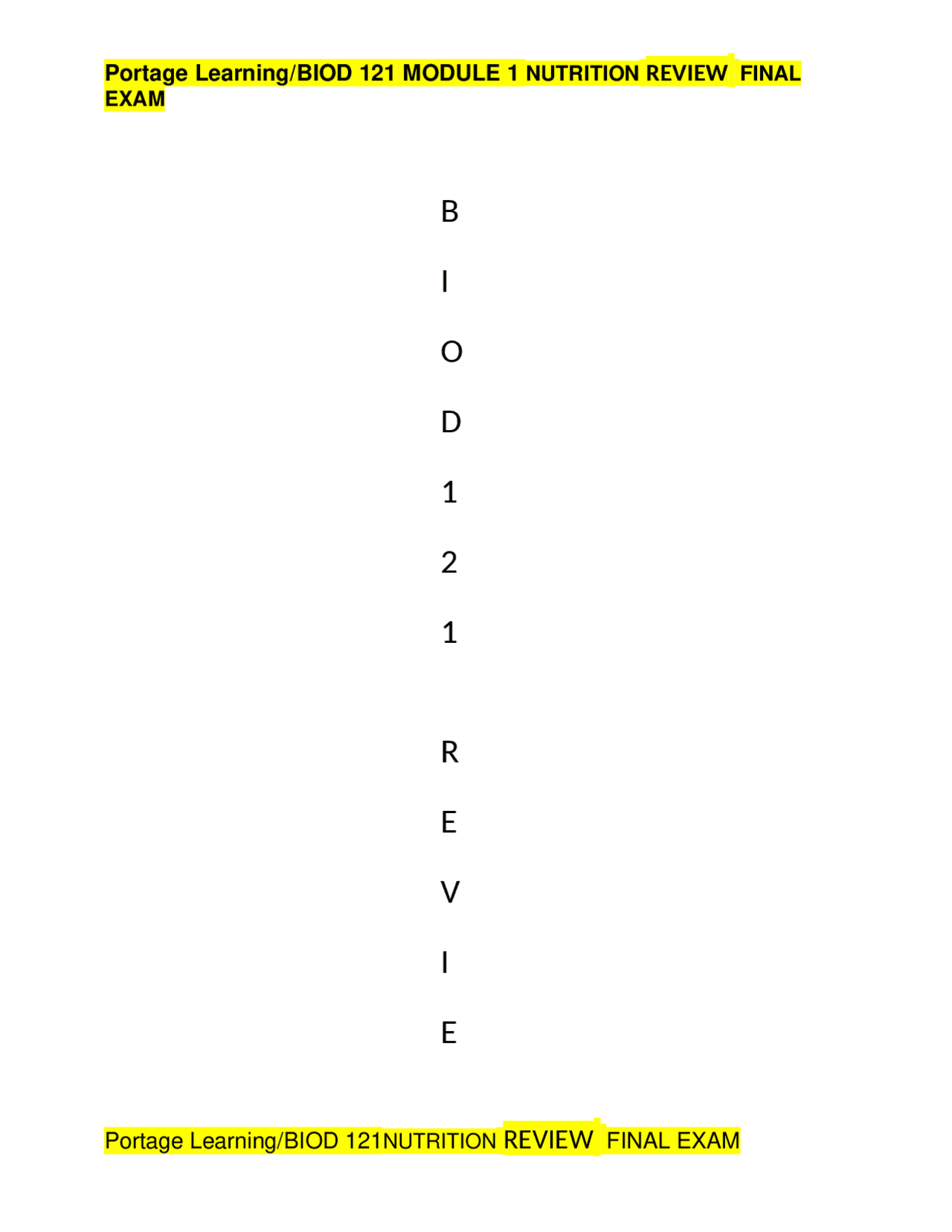 BIOD121 REVIEW FINAL EXAM. MODULE 1 | Exams Nursing | Docsity