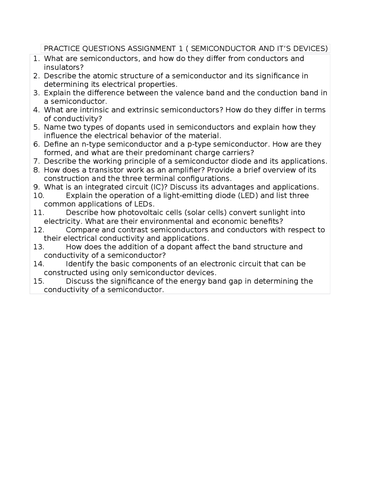 Semiconductors and it's Devices: Practice questions | Exercises Physics | Docsity